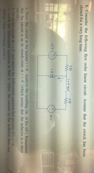 Solved Consider the following first order linear circuit. | Chegg.com