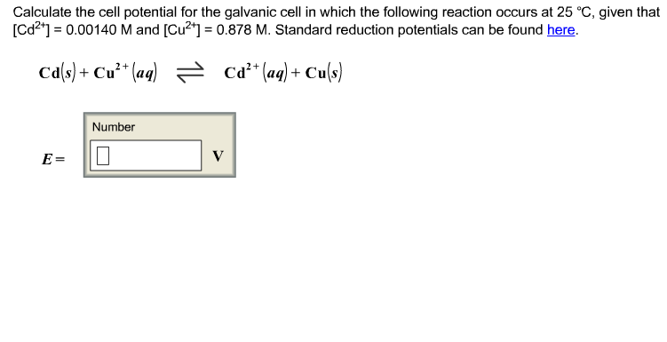 Solved Calculate The Cell Potential For The Galvanic Cell In