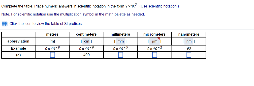 Solved Complete The Table Place Numeric Answers In