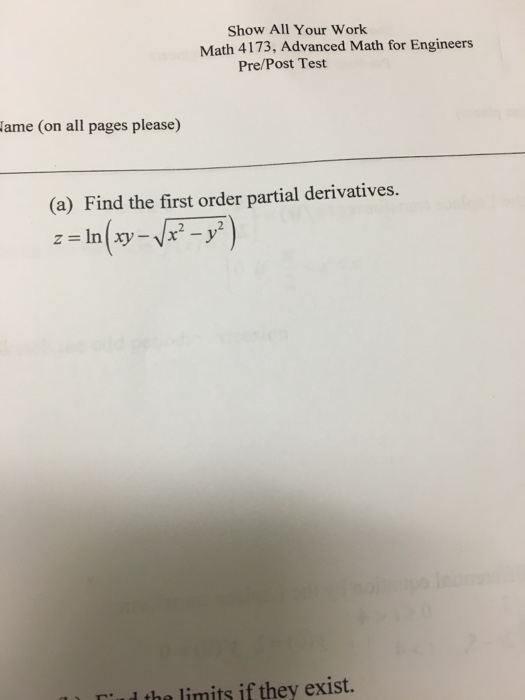 Solved Find the first order partial derivatives, z = In (xy | Chegg.com