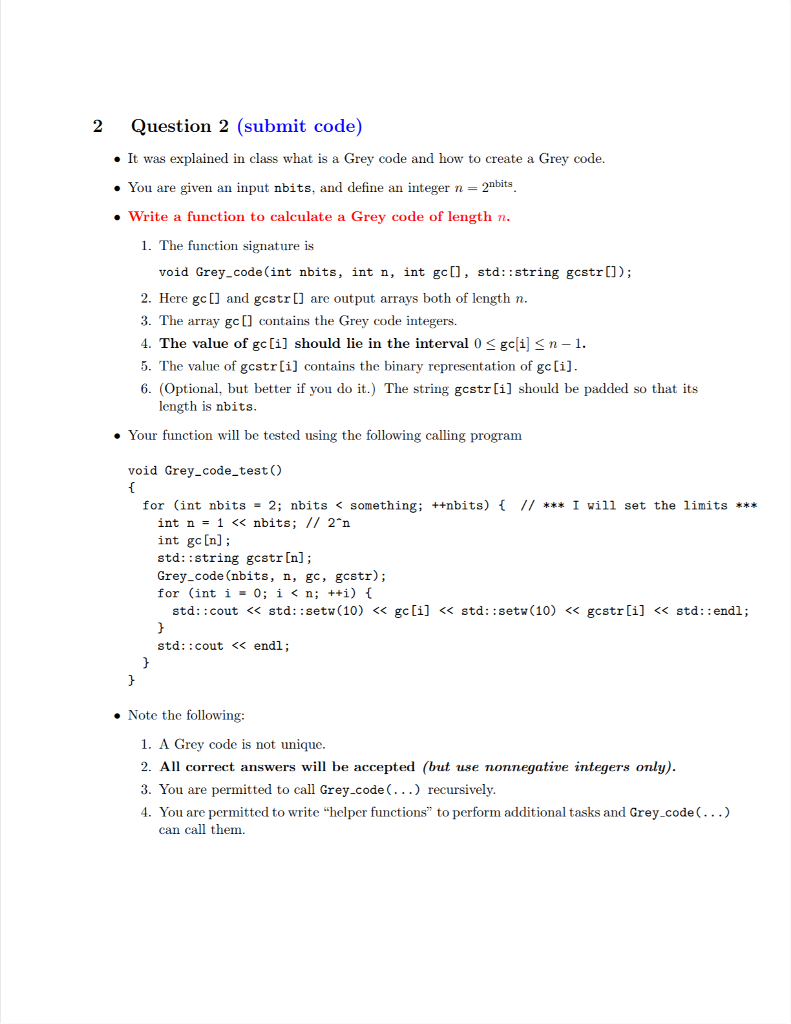 Solved 2 Question 2 (submit code) It was explained in class | Chegg.com