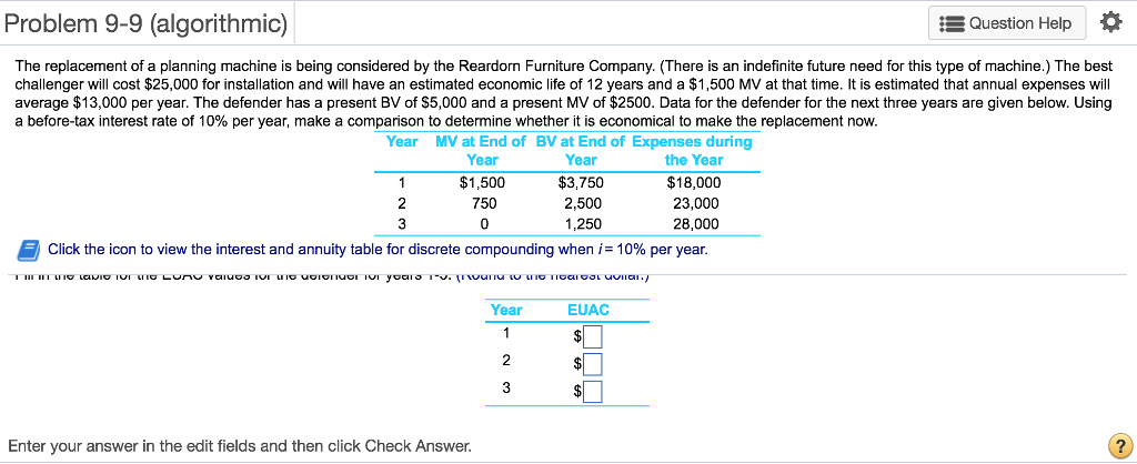 Solved Problem 9-9 (algorithmic) :EQuestion Help The | Chegg.com