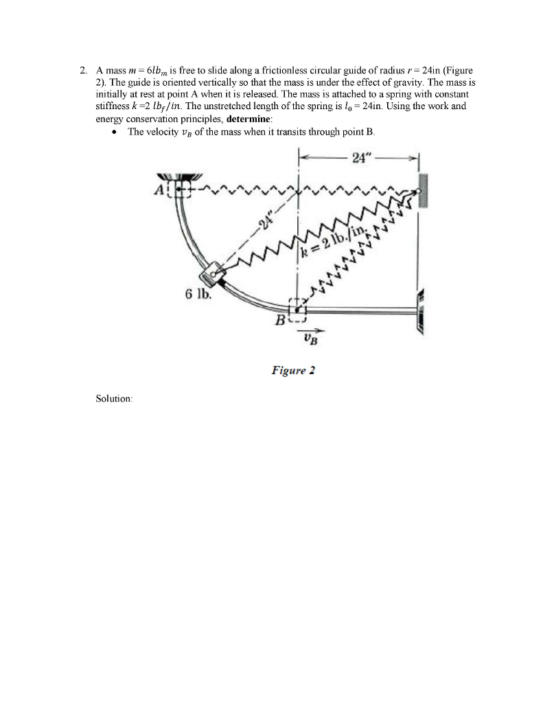 Solved 2. A mass m 6lbm s free to slide along a frictionless | Chegg.com