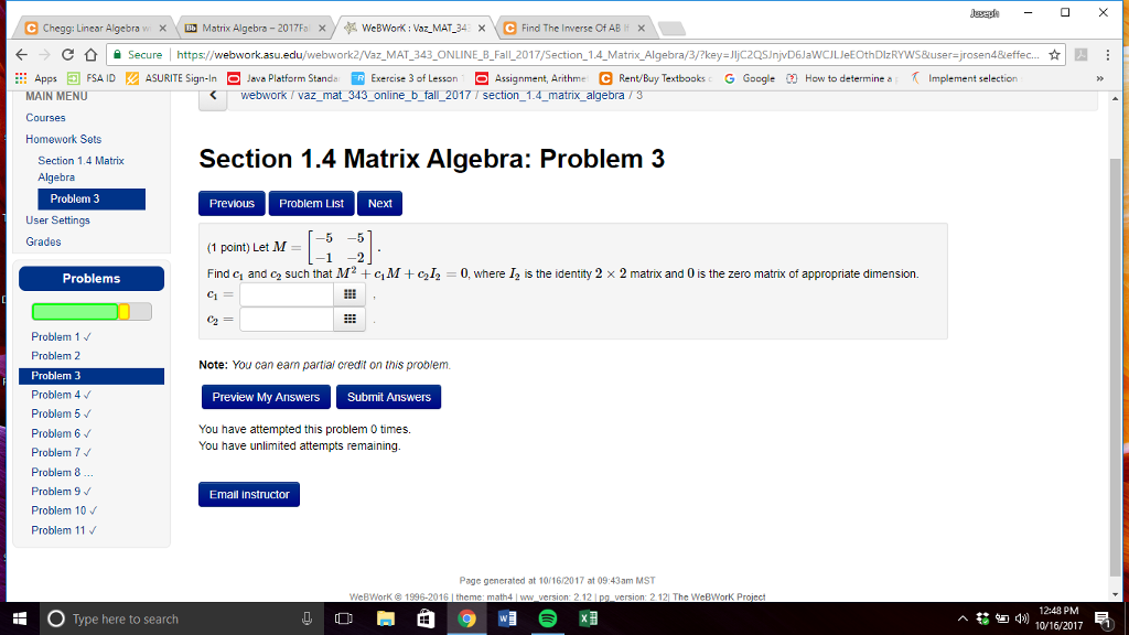 Solved e Chegg: Linear Algebra v. × ぐ C公 Secure w Matrix | Chegg.com