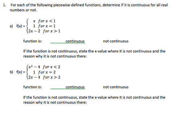 Solved For each of the following piecewise-defined | Chegg.com