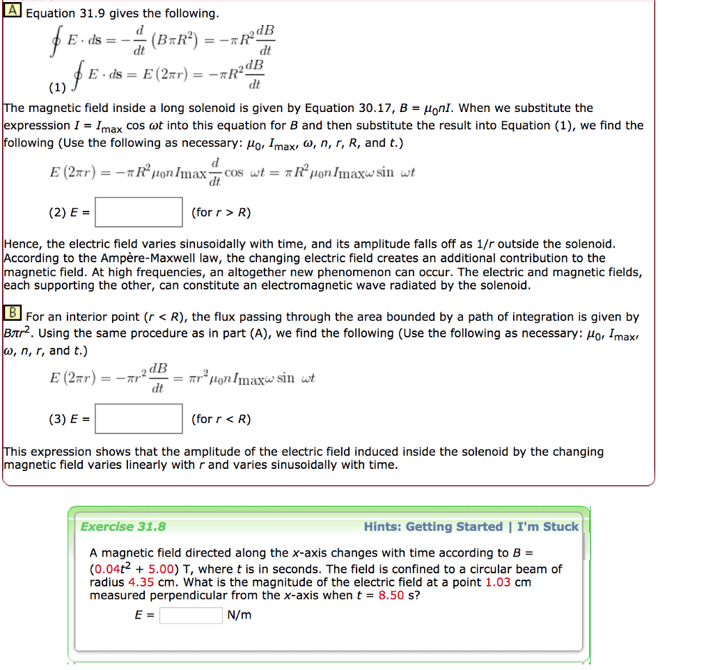 Solved Equation 31.9 gives the following d B dt dt dB dt he | Chegg.com