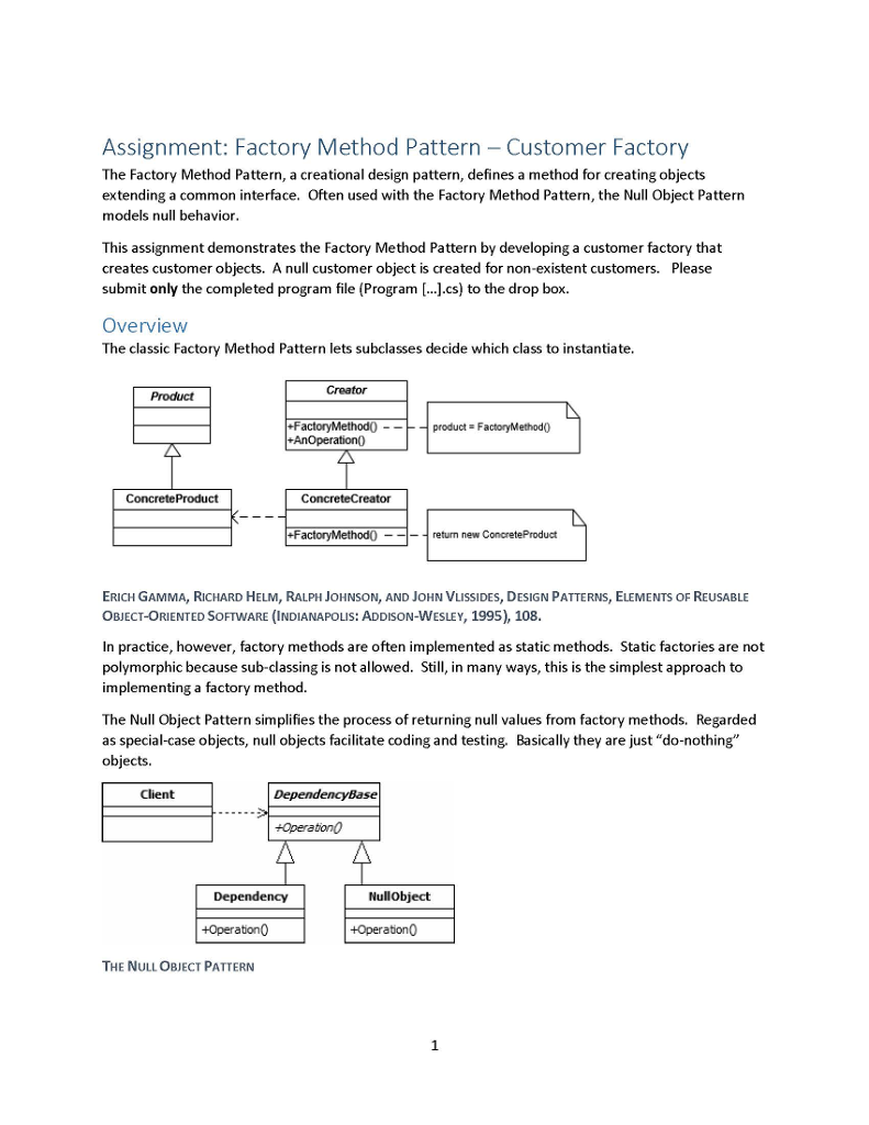 Assignment: Factory Method Pattern - Customer Factory | Chegg.com