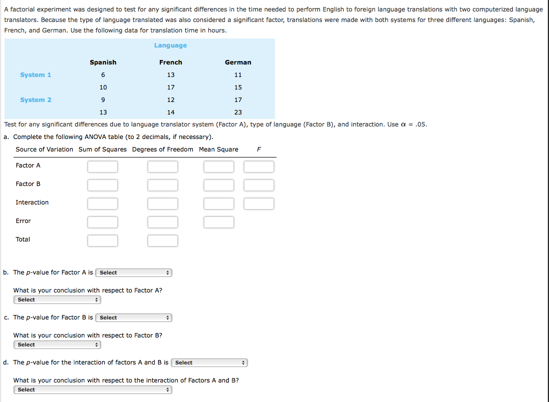 Solved: A Factorial Experiment Was Designed To Test For An... | Chegg.com Solved: A Factorial Experiment Was Designed To Test For An... | Chegg.com