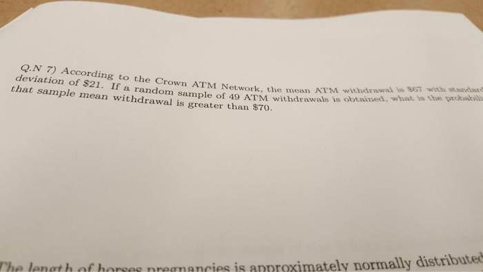 Solved According to the Crown ATM Network, the mean ATM | Chegg.com