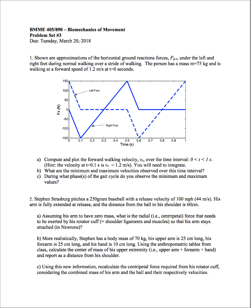 ВММЕ 405/890-Biomechanics of Movement Problem Set #3 | Chegg.com