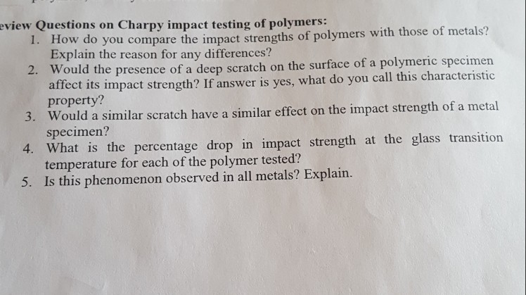 Solved eview Questions on Charpy impact testing of polymers: | Chegg.com