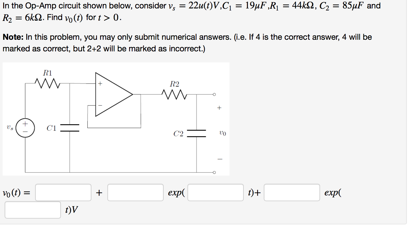 Solved In the Op-Amp circuit shown below, consider v_s = | Chegg.com
