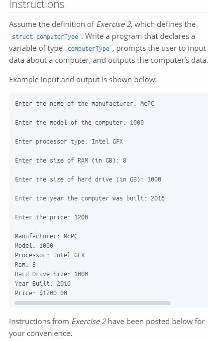 Solved Instructions Assume Definition Exercise 2 Defines Struct