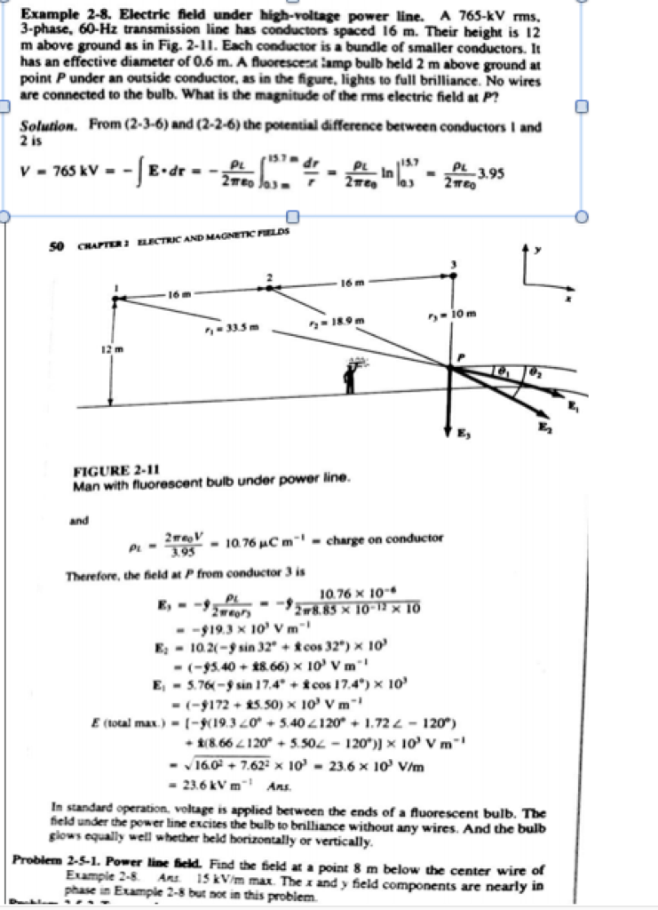 Example 2-8. Electric field under high-voltage power | Chegg.com
