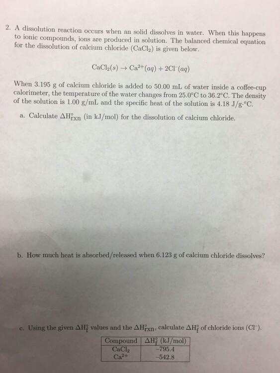 Solved 2. A dissolution reaction occurs when an solid | Chegg.com