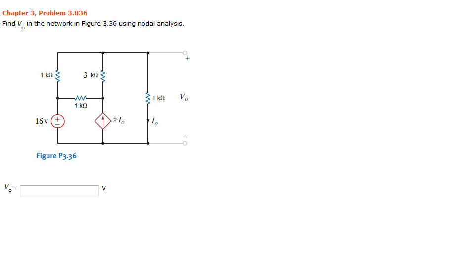 Solved Find Vo in the network in Figure 3.36 using nodal | Chegg.com