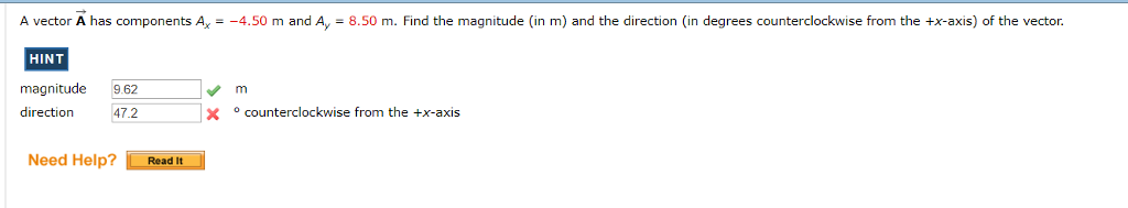 Solved A vector A has components A_x = -4.50 m and A_y = | Chegg.com