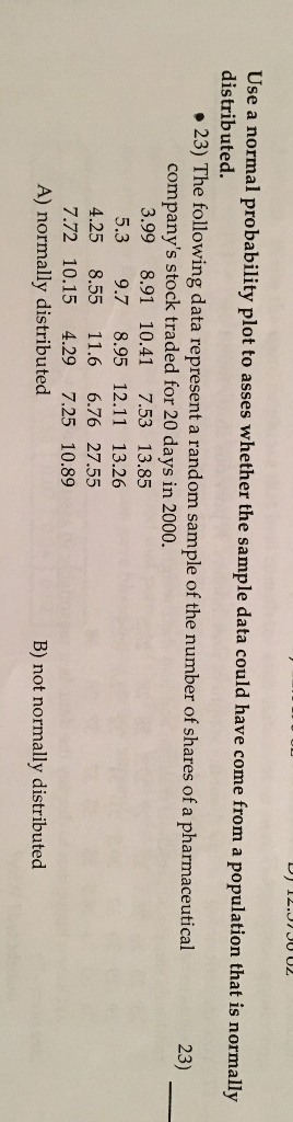 Solved Use a normal probability plot to assess whether the | Chegg.com
