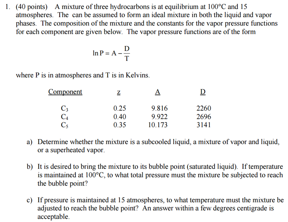 A mixture of three hydrocarbons is at equilibrium at | Chegg.com