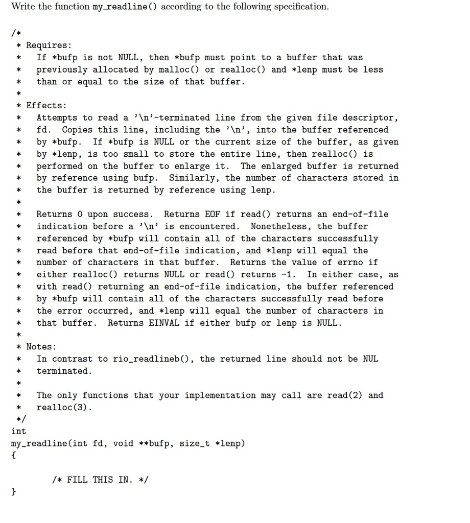 Solved Write the function my_readline ) according to the | Chegg.com