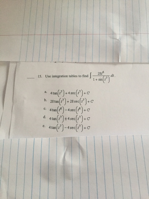 Solved Use Integration Tables To Find Integral 28t 6 1