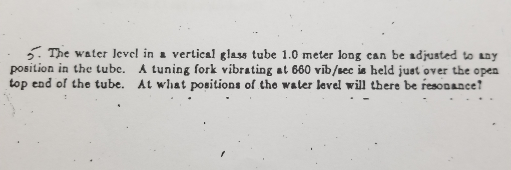 Solved The water level in a vertical glass tube 1.0 meter | Chegg.com