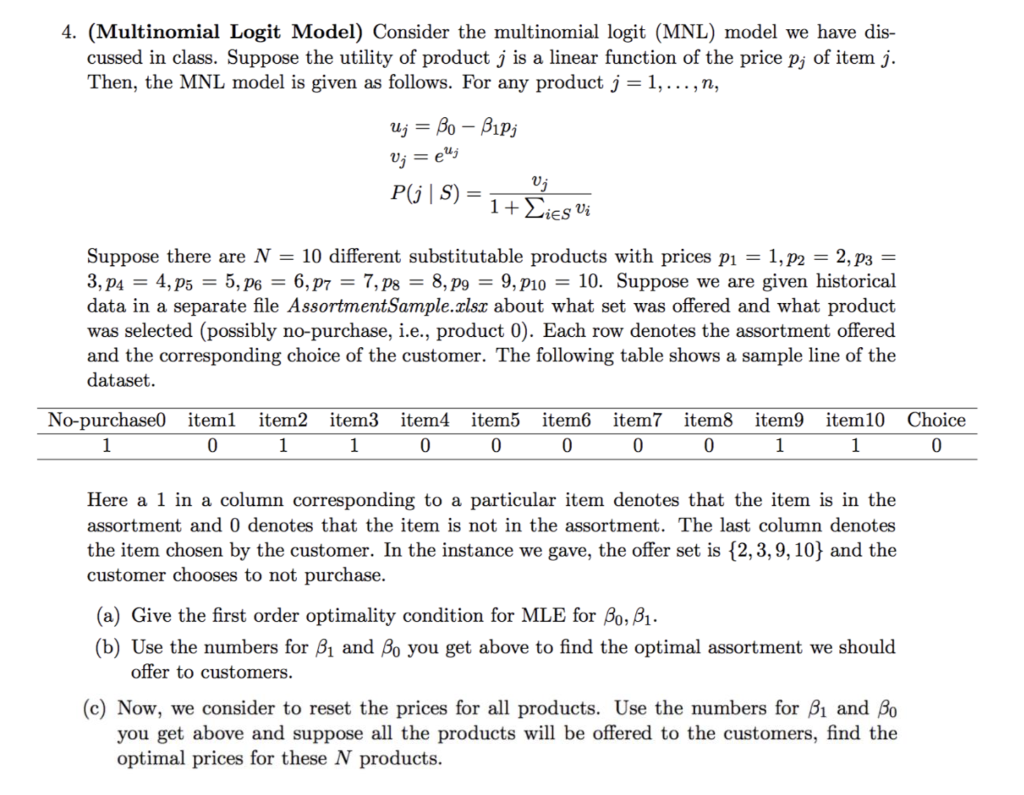 4. (Multinomial Logit Model) Consider the multinomial | Chegg.com