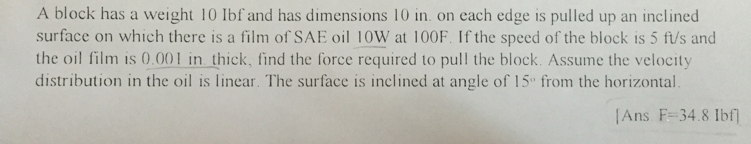 Solved A block has a weight 10 Ibf and has dimensions 10 in | Chegg.com