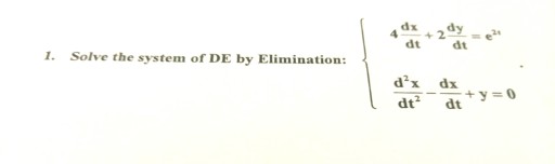 Solved 1. Solve the system of DE by Elimination: dx dt dt dy | Chegg.com
