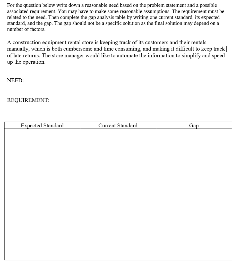 Solved For the question below write down a reasonable need | Chegg.com