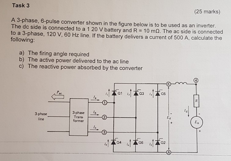 Solved Task 3 (25 marks) A 3-phase, 6-pulse converter shown | Chegg.com