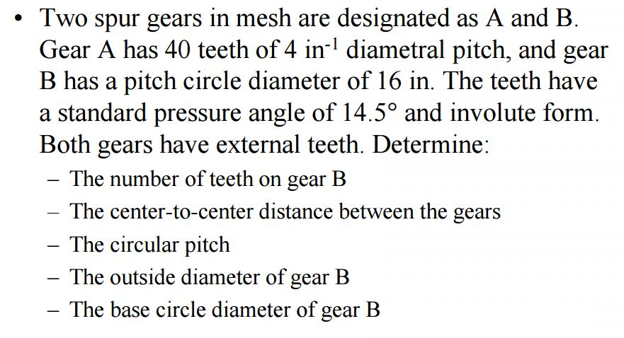 (Solved) - Two spur gears in mesh are designated as A and B. Gear A has ...
