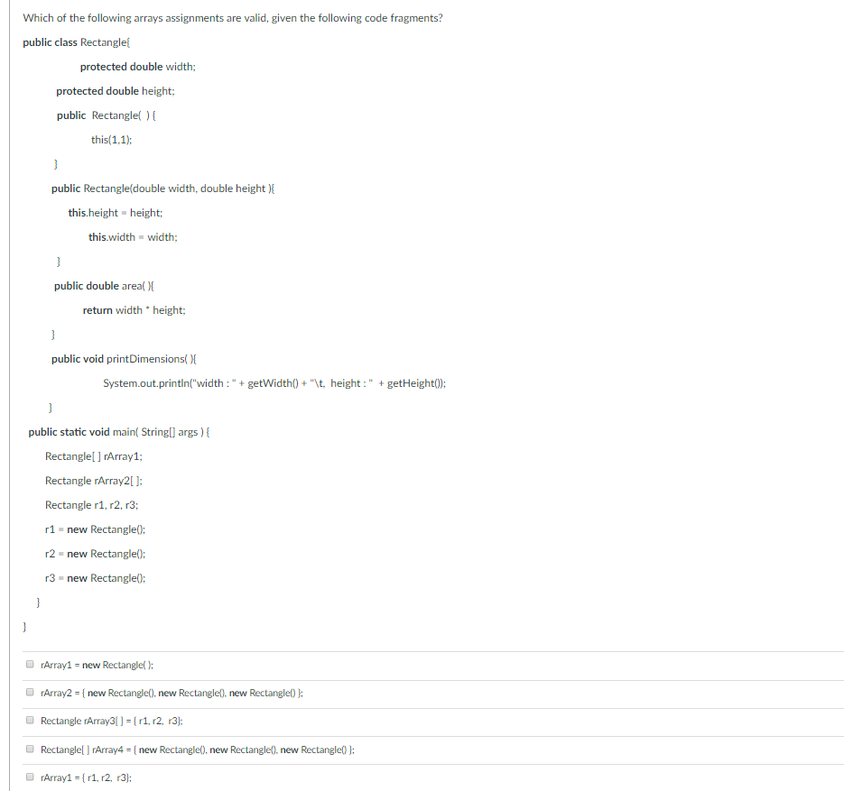 Solved Which of the following arrays assignments are valid, | Chegg.com
