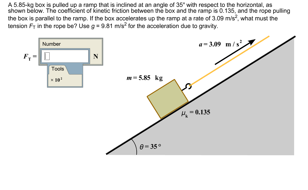 Solved A 5.85-kg box is pulled up a ramp that is inclined at | Chegg.com