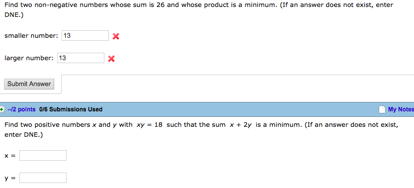 Solved Find two non-negative numbers whose sum is 26 and | Chegg.com