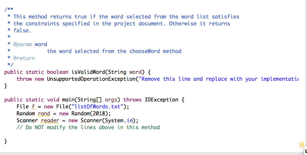 Solved *This method returns true if the word selected from | Chegg.com