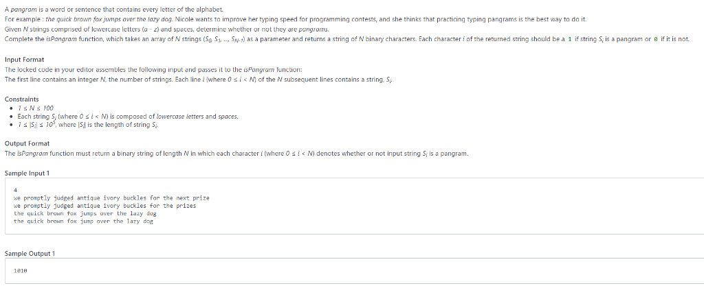 Solved A pangram is a word or sentence that contains every | Chegg.com