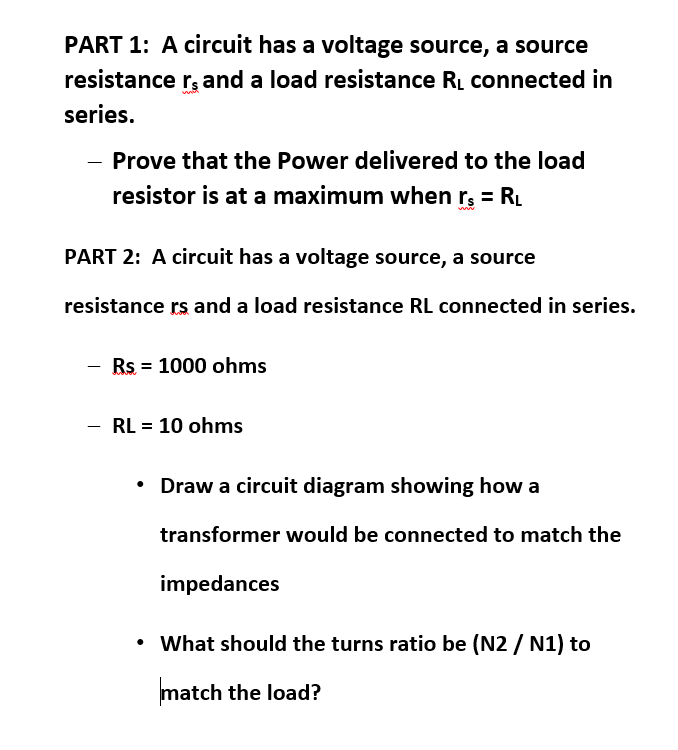 Solved PART 1: A circuit has a voltage source, a source | Chegg.com