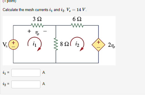 Solved T polnt) Calculate the mesh currents i1 and i2 V 14 V | Chegg.com