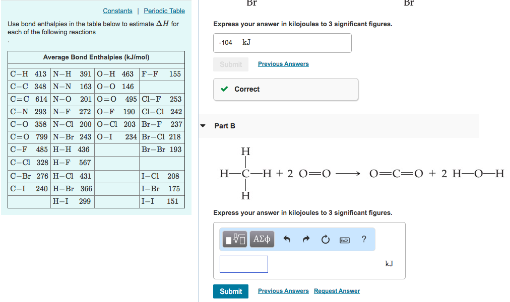 Solved Br Br Constants Periodic Table Use bond enthalpies in | Chegg.com