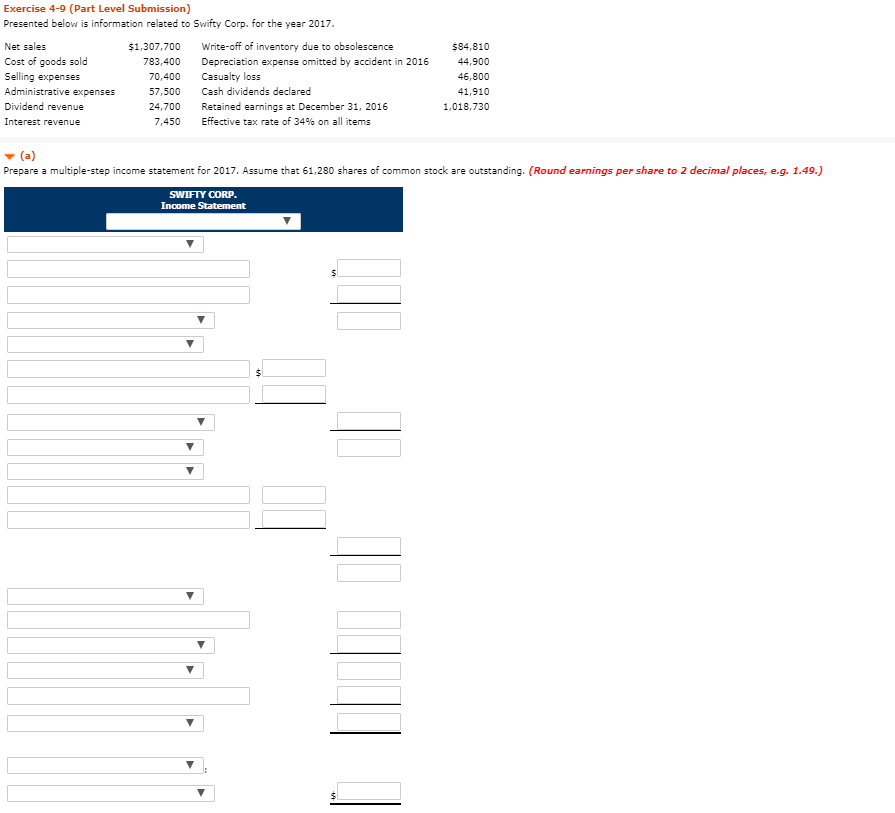 Solved Exercise 4-9 (Part Level Submission) Presented below | Chegg.com
