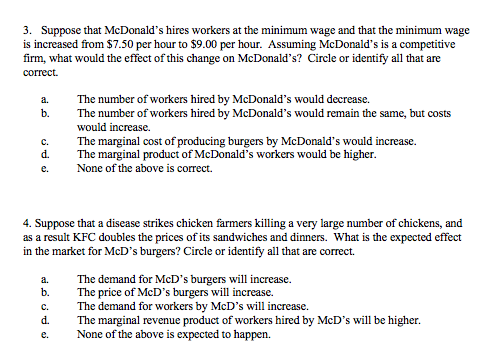 Solved Suppose that McDonald's hires workers at the minimum | Chegg.com
