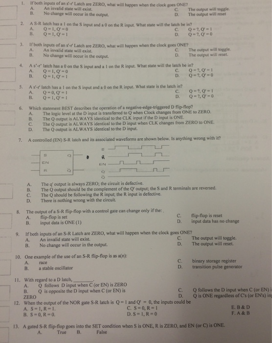 Solved If both inputs of an s'-r' Latch are ZERO, what will | Chegg.com