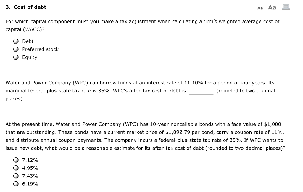Solved For which capital component must you make a tax | Chegg.com
