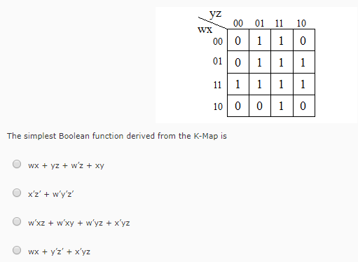 Solved Yz 00 0111 10 Wx 00 0 110 01 0 11 1 10 0 0 10 The 