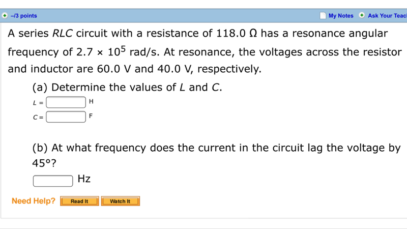 Solved A series RLC circuit with a resistance of 118.0 Ohm | Chegg.com