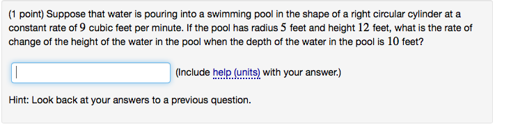 Solved Suppose that water is pouring into a swimming pool in | Chegg.com