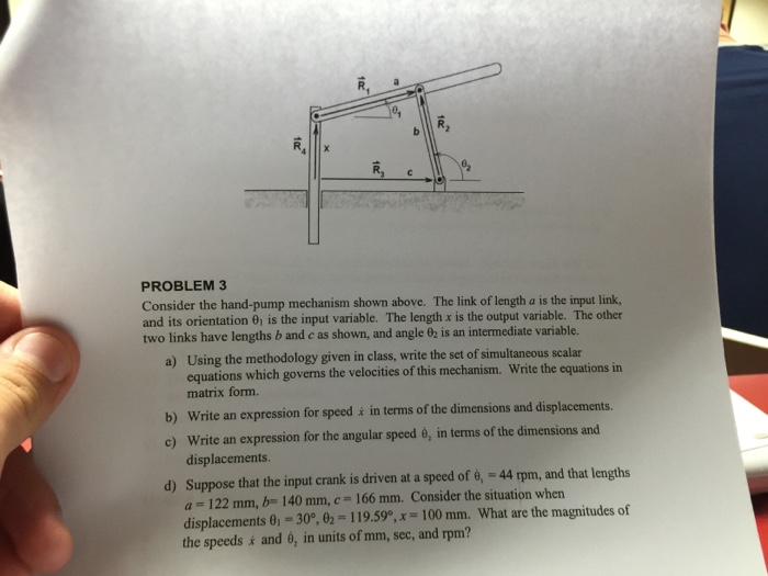 Solved 0, PROBLEM 3 Consider the hand-pump mechanism shown | Chegg.com