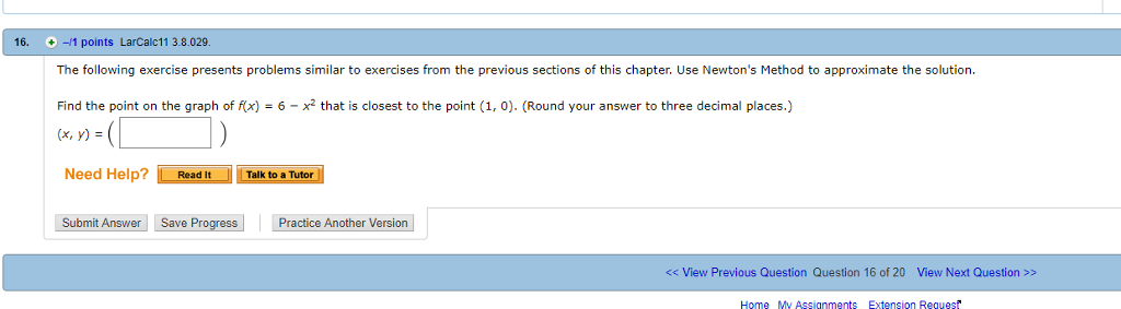 Solved 16. 1 points LarCalc11 3.8.029 The following exercise | Chegg.com