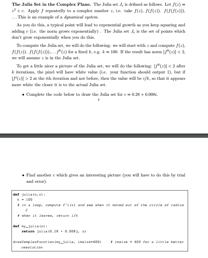 The Julia Set in the Complex Plane. The Julia set Je | Chegg.com